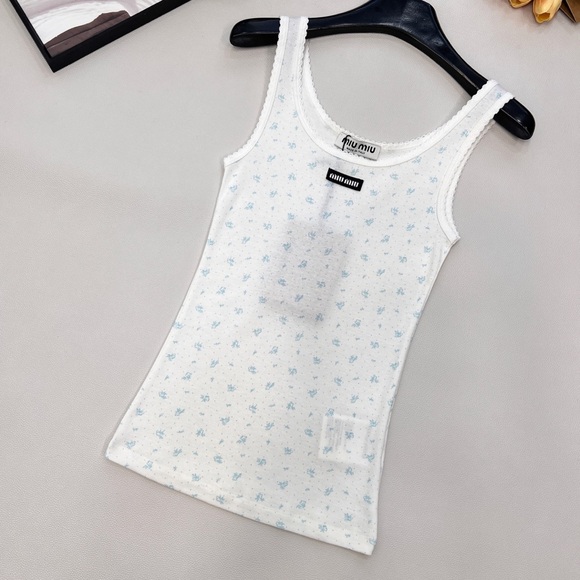Miu Miu | Tops | Miu Miu Ivory Tank With Sky Blue Floral Design | Poshmark